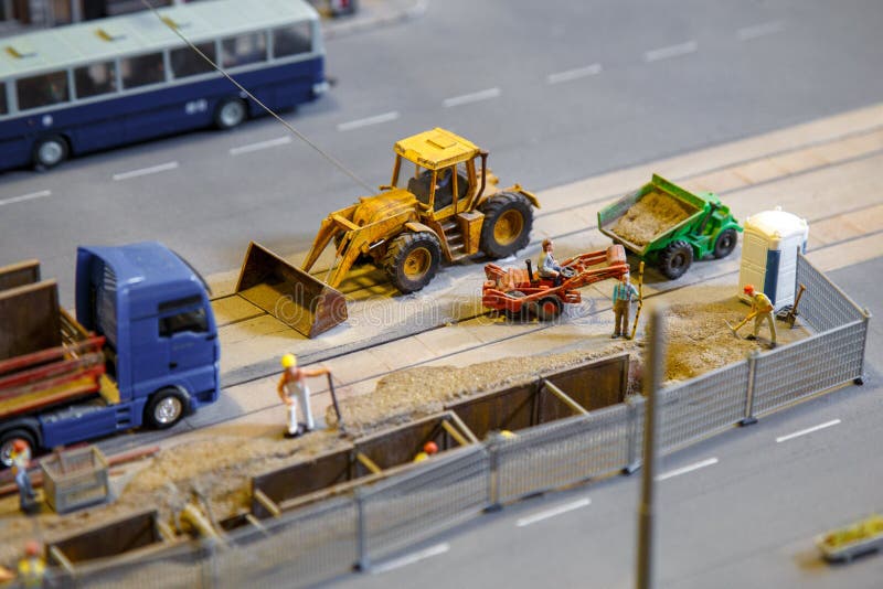 View of Construction Site of Mini Toy Workers and Vehicle Stock Image ...