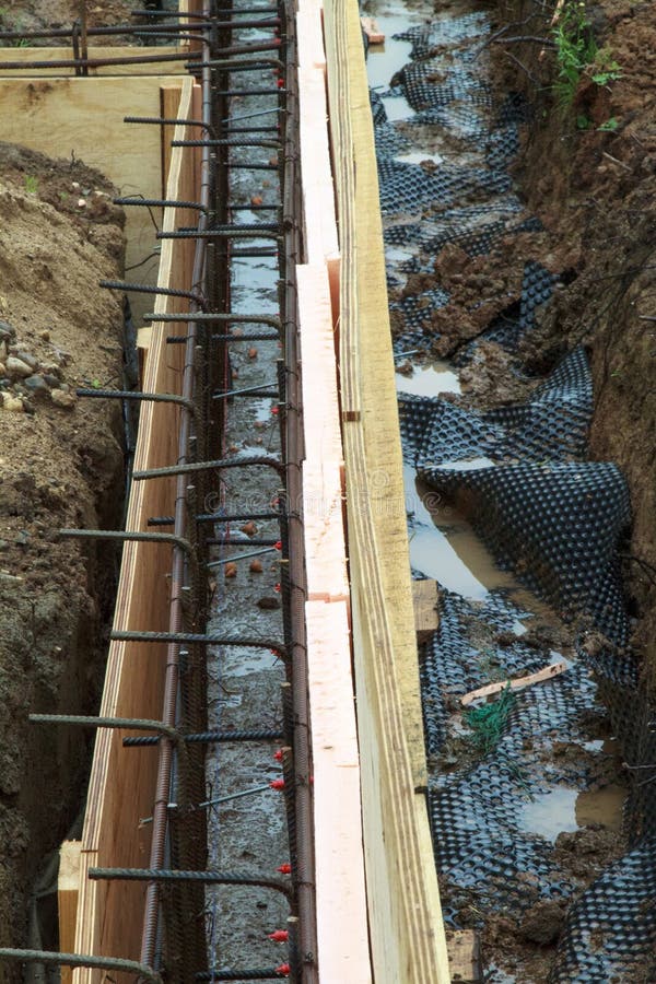 View of the Construction Site with Wooden Formwork, Insulation a Stock ...