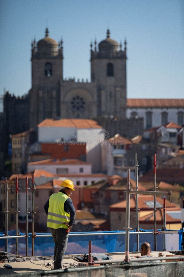 View of Construction Workers Working on Building Stock Image - Image of ...