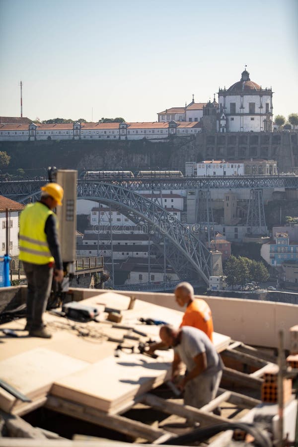 View of Construction Workers Working on Building Stock Image - Image of ...