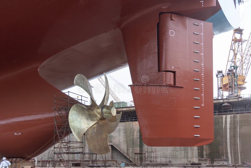 View on the Container Ship Rudder and Propeller. Stock Photo - Image of ...
