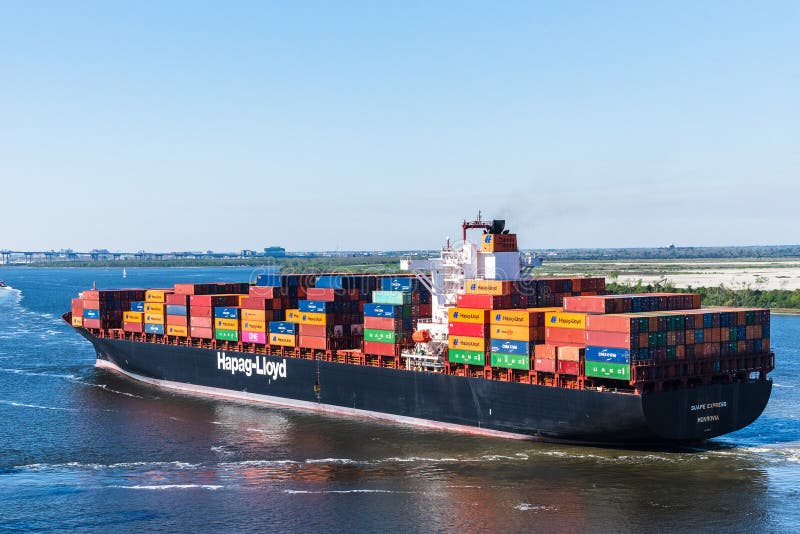 View on the Container Ship Sailing through the River. Editorial Stock ...