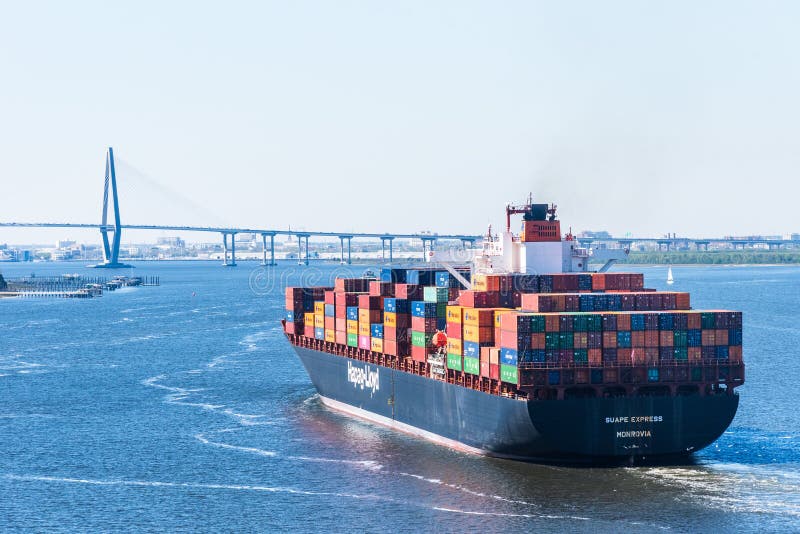 View on the Container Ship Sailing through the River. Editorial Image ...