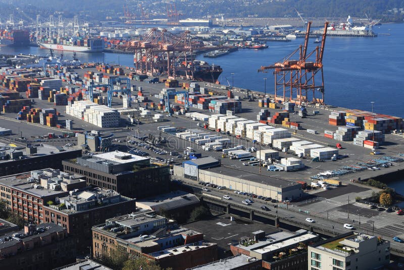 View of Container Shipping in Seattle, Washington Port Editorial Photo ...