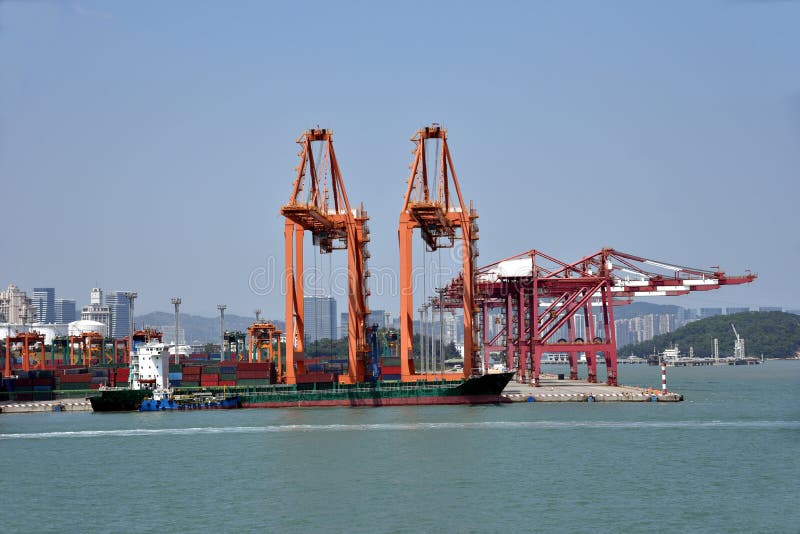 View on the Container Terminal and Gantry Cranes Loading Containers on ...