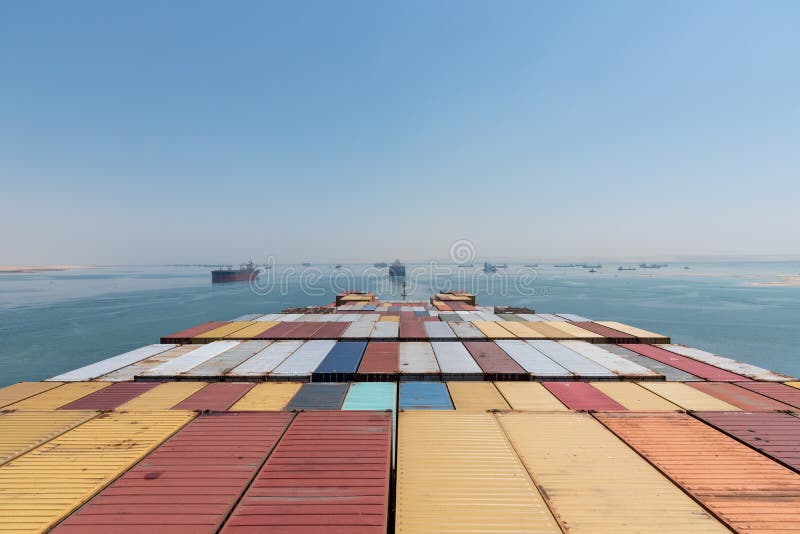 View on the Containers Loaded on Deck of Cargo Ship. Stock Photo ...