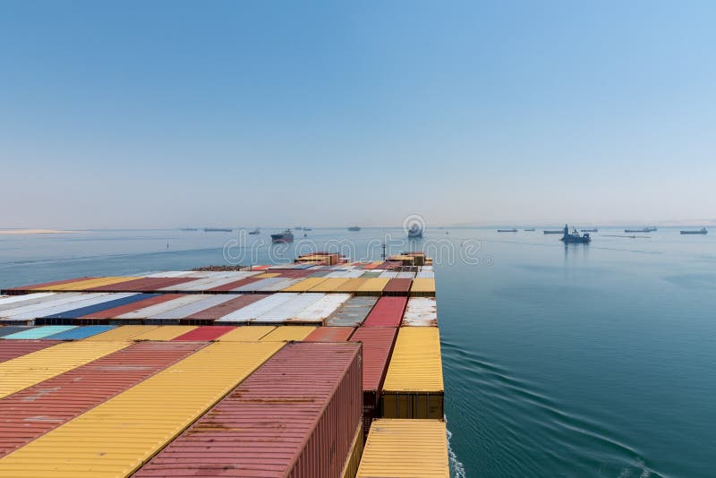 View on the Containers Loaded on Deck of Cargo Ship. Stock Photo ...