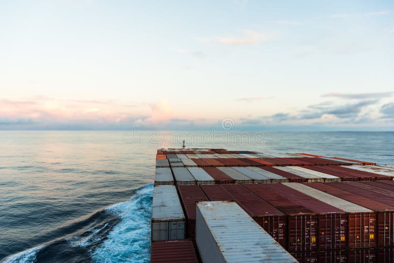 View on the Containers Loaded on Deck of the Large Cargo Ship. Stock ...