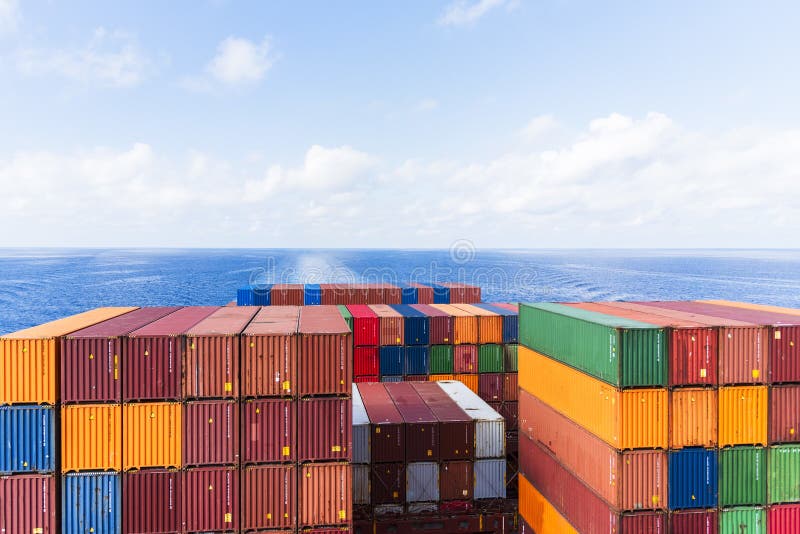 View on the Containers Loaded on Deck of the Large Cargo Ship. she is ...