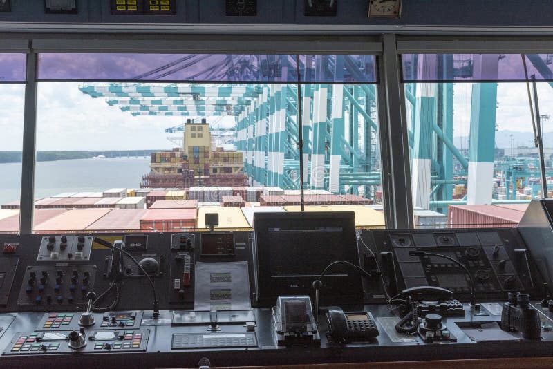 View on the Control Console of the Container Ship. Stock Image - Image ...