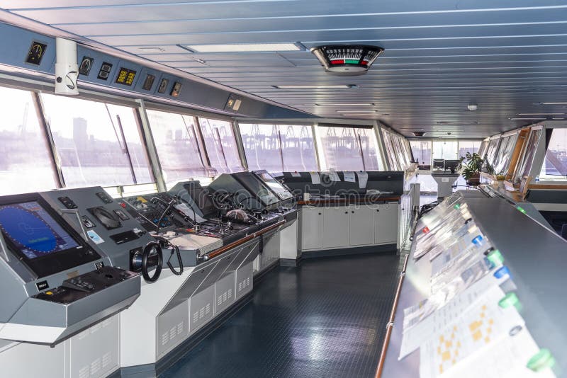 View of the Control Console on the Navigational Bridge of the Cargo ...