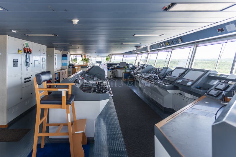 View of the Control Console on the Navigational Bridge of the Cargo ...