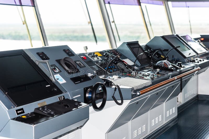 View of the Control Console of the Cargo Container Ship. Stock Image ...