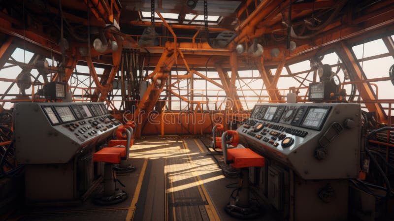 View of the Control Console on the Navigational Bridge of the Cargo ...