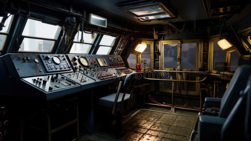View of the Control Console on the Navigational Bridge of the Cargo ...