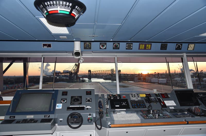 View of the Control Console on the Navigational Bridge of the Cargo ...
