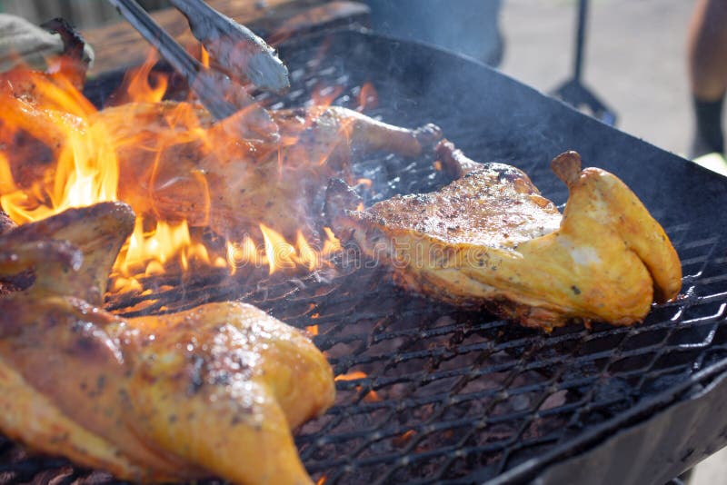 Pollo Asado on the Grill, Flame Stock Image - Image of hand, mexican ...