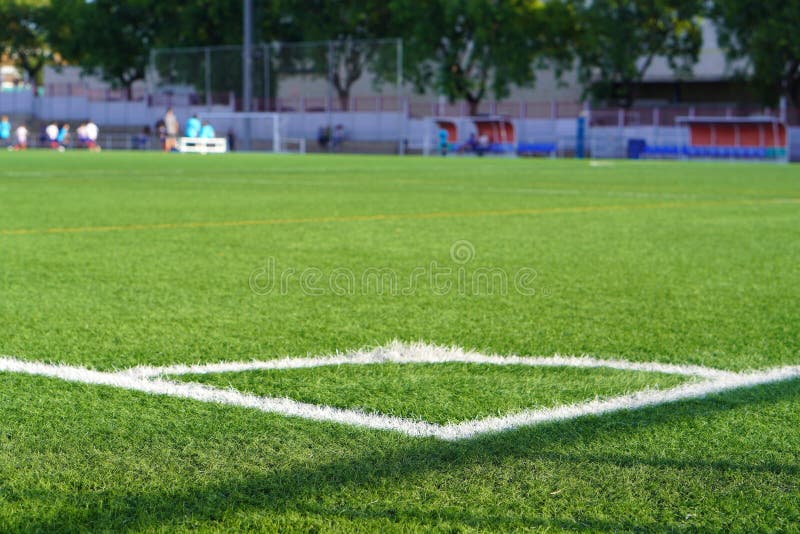 View from the Corner of a Grass Soccer Field with Dugouts in the ...