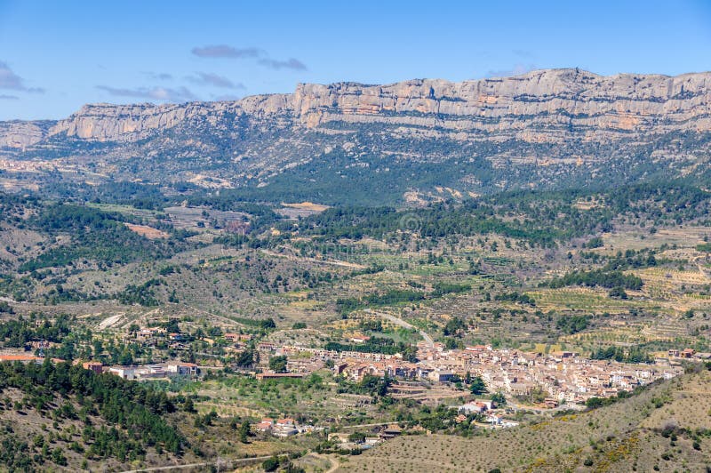 View of Cornudella and the Monstant Mountain, Spain Stock Image - Image ...
