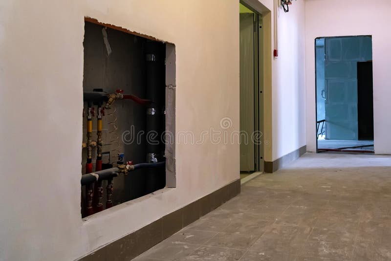 View of Corridor of Apartment Building Under Construction Stock Photo ...