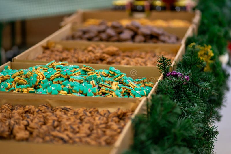 View of a Counter with Various Types of Cookies Decorated with Fir ...