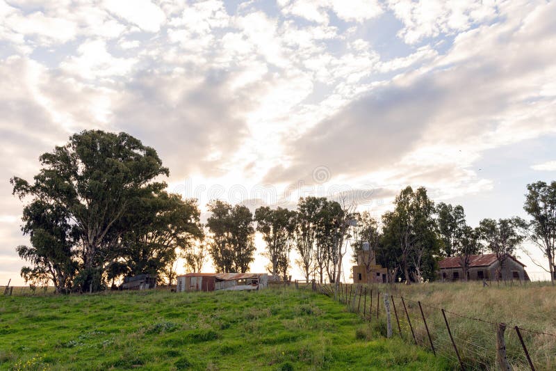 View of a Country House with Trees and Barbed Wire Stock Image - Image ...