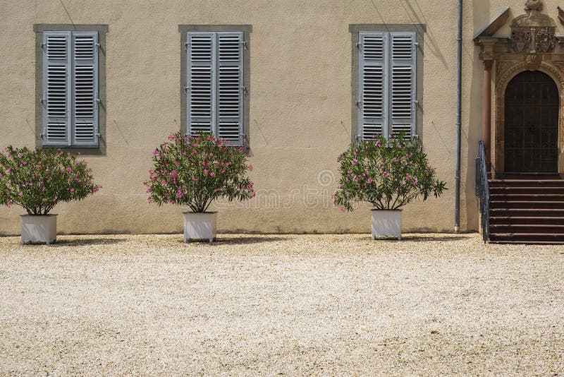 House Facade with Three Windows and a Door Stock Image - Image of ...