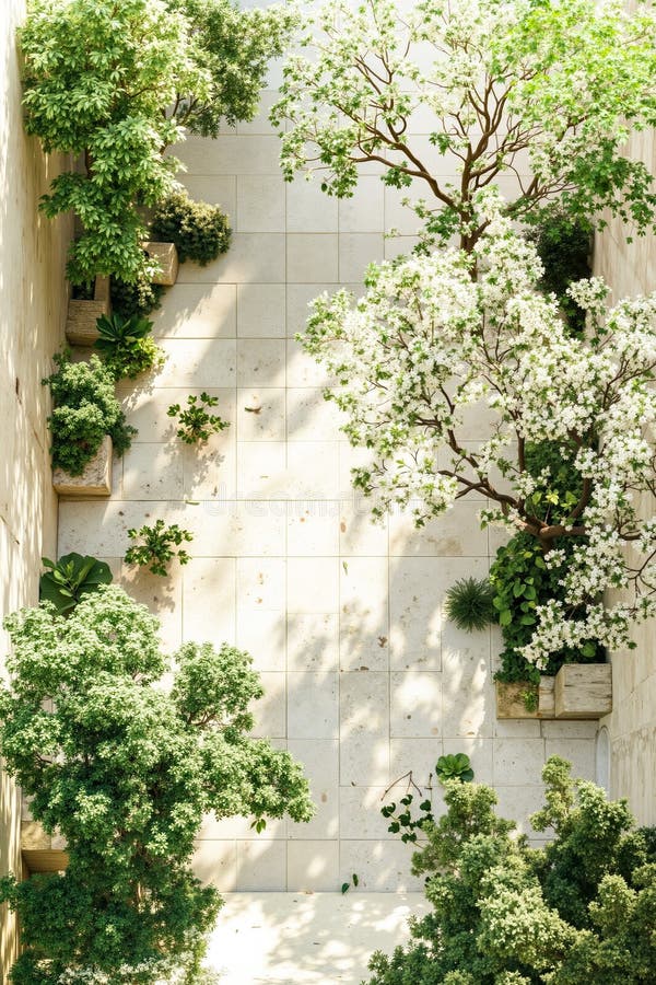 A View of a Courtyard with Trees and Plants Stock Photo - Image of ...