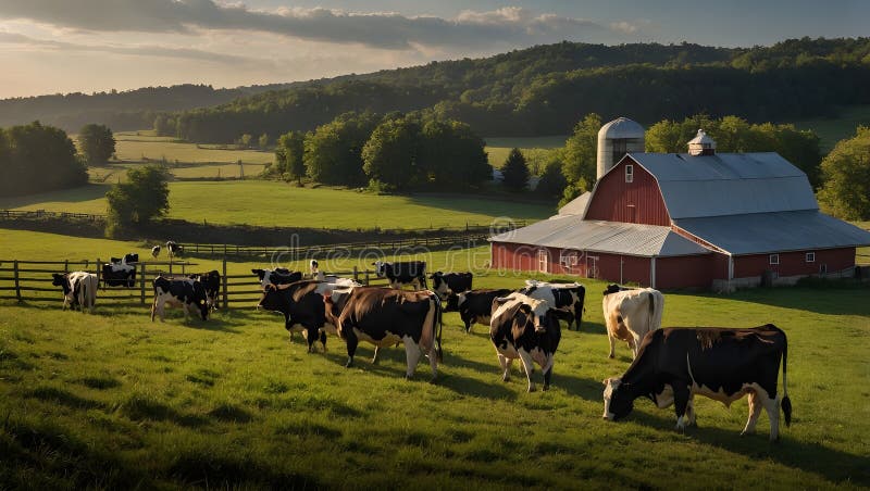 View of a Cow Farm, Cows on a Farm Stock Illustration - Illustration of ...