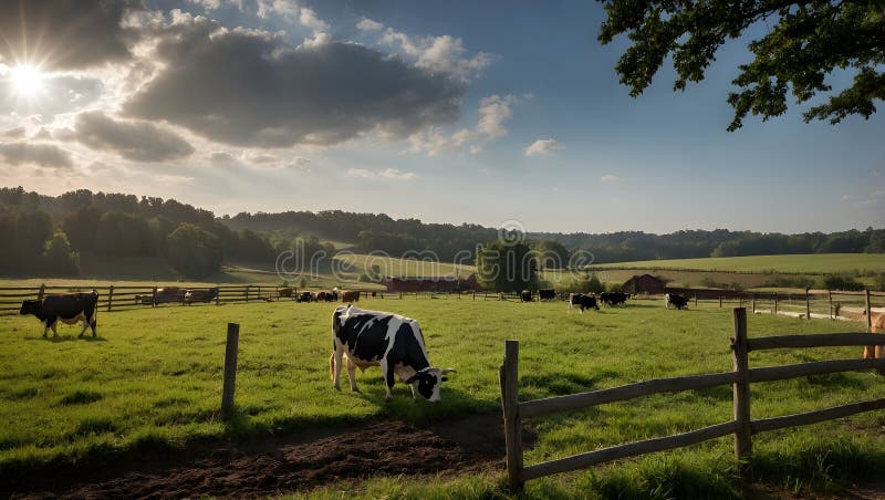 View of a Cow Farm, Cows on a Farm Stock Illustration - Illustration of ...
