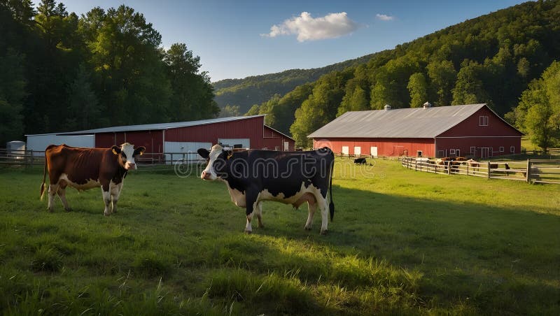 View of a Cow Farm, Cows on a Farm Stock Illustration - Illustration of ...