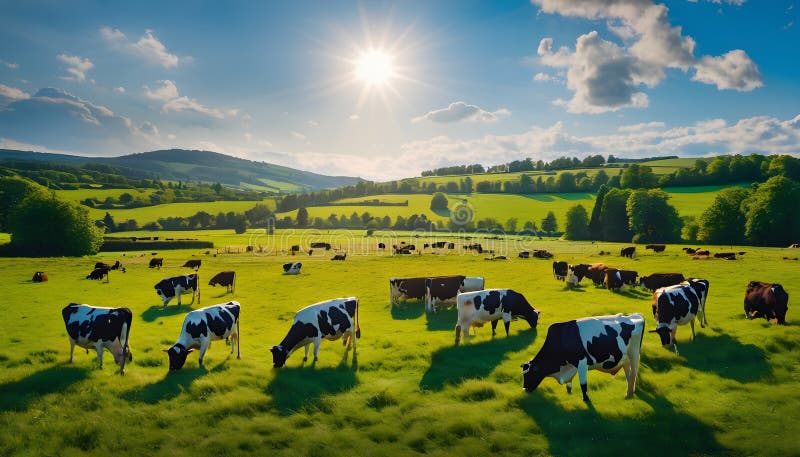 A view of Cows in a field stock illustration. Illustration of mare ...
