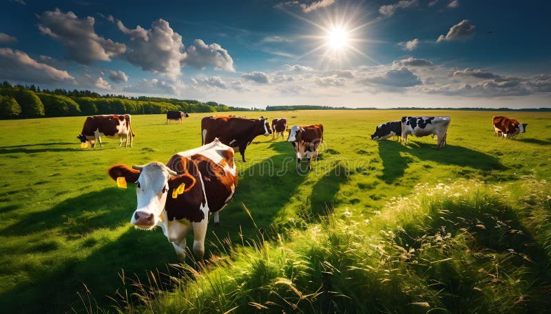 A view of Cows in a field stock illustration. Illustration of field ...