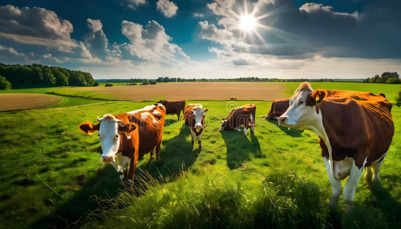 A view of Cows in a field stock illustration. Illustration of ranch ...