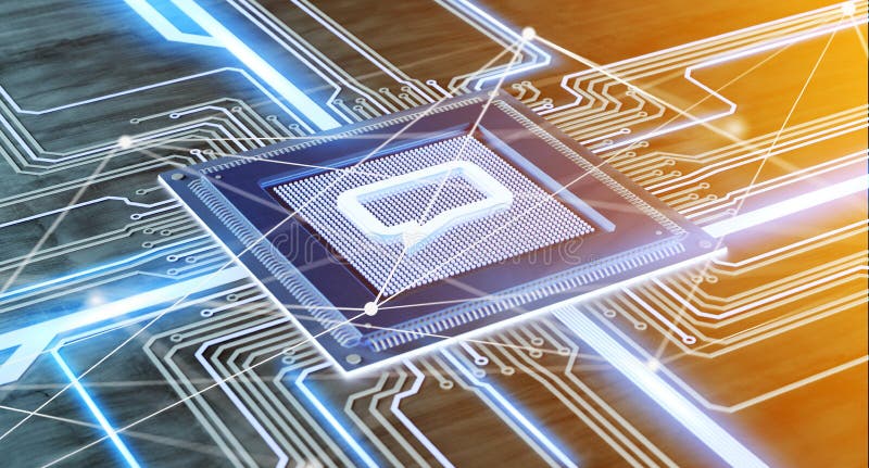CPU Processor Chip with a Message and Network Connection on a Ci Stock ...