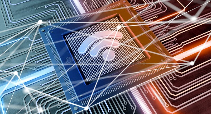 CPU Processor Chip with a Wifi Logo and Network Connection on a Stock ...