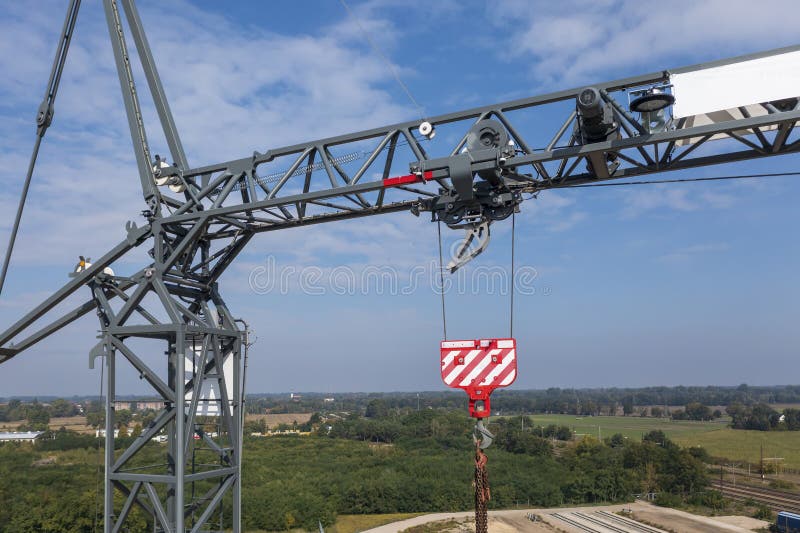 Crane boom with big hook stock image. Image of view - 257180435