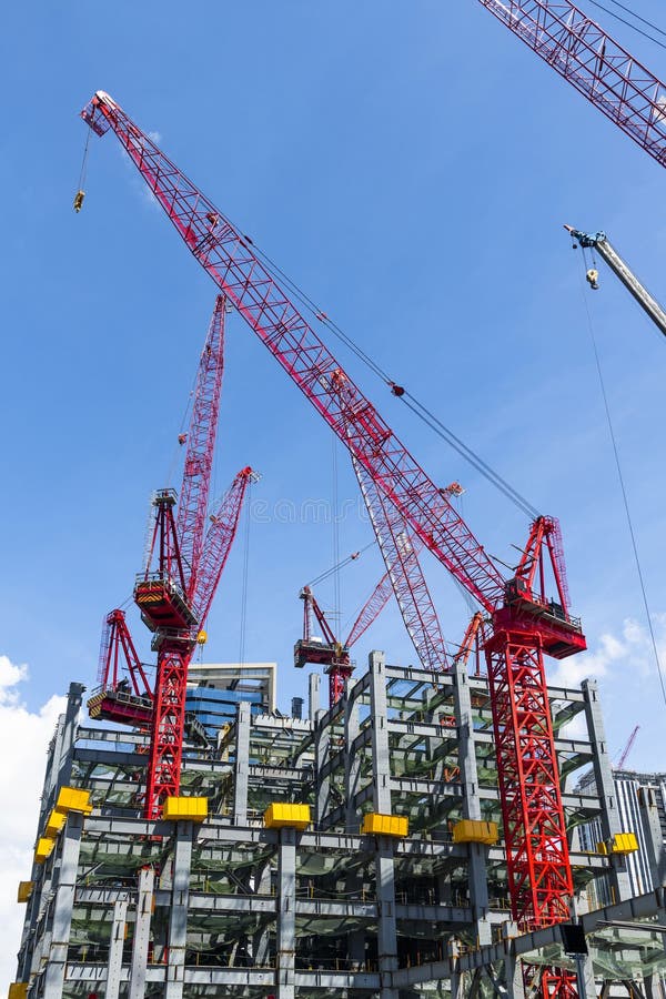 View of Cranes Above Steel Structure for Building Construction. Stock ...