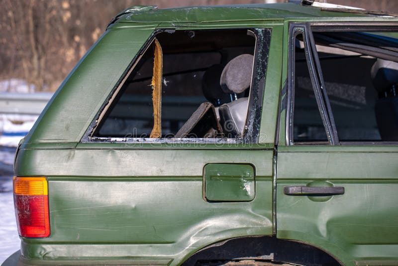 View of Crashed Range Rover Car in the Highway. 21.03.2022, Kharkiv ...