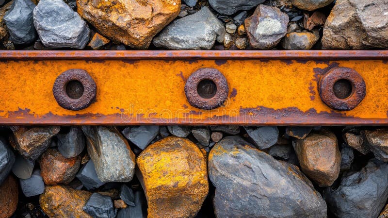 View of the Cross-section of a Rusty Railroad Rail in a Storage Yard ...