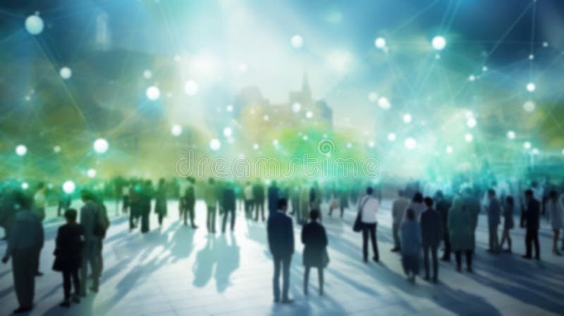View of a Crowd with a Network of Connections, Blurred Background ...