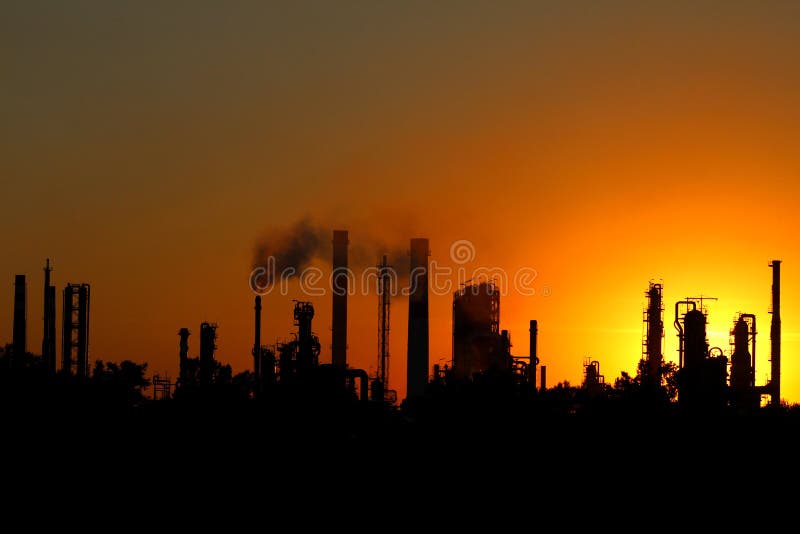 Sunset at Crude Oil Refinery with Pipeline Network Stock Image - Image ...