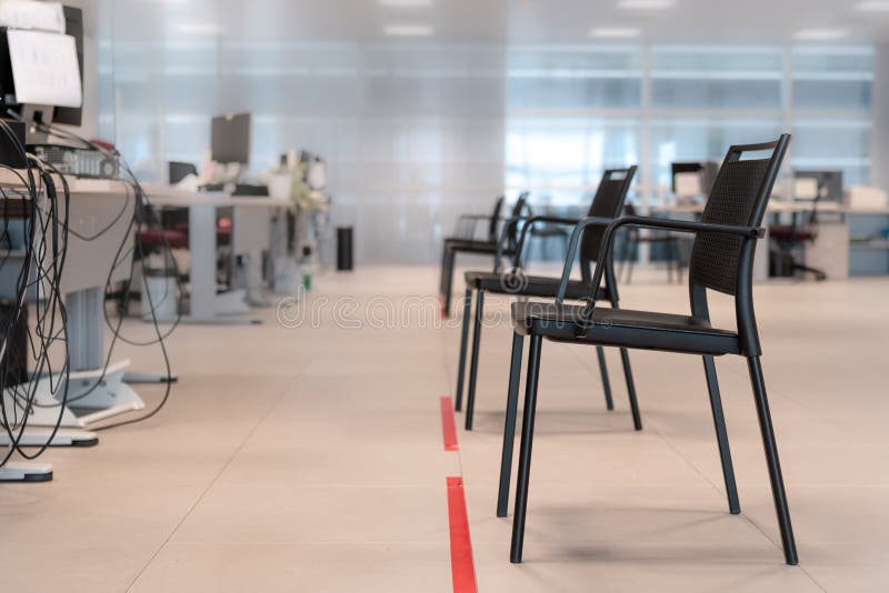 View of a Customer Service Office with Remote Security Chairs. Covid 19 ...