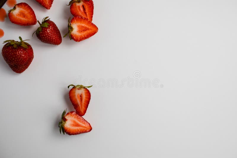A View of the Cut Strawberry Pieces. Free Space for Text on a White ...