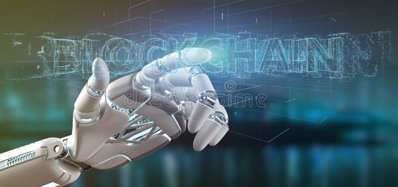 Cyborg Hand Holding a Blockchain Title 3d Rendering Stock Illustration ...