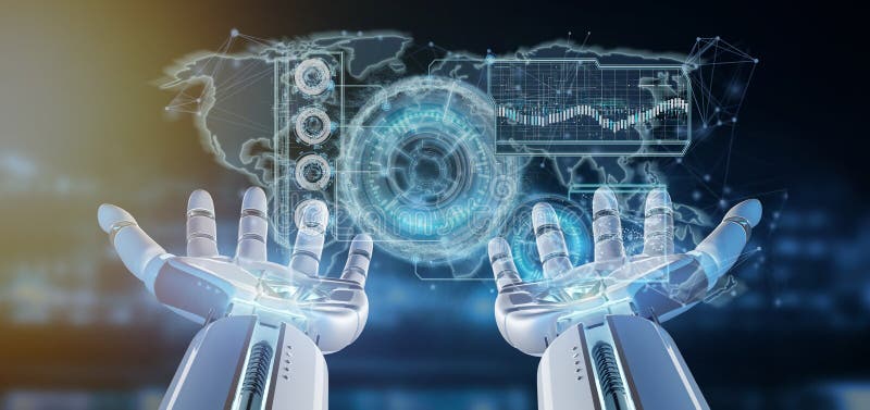 Cyborg Hand Holding a Technology Interface 3d Rendering Stock ...