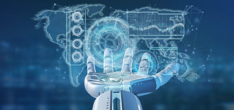 Cyborg Hand Holding a Technology Interface 3d Rendering Stock Image ...