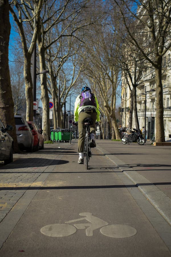 View of a Cycle Path in Paris Editorial Stock Image - Image of ecology ...