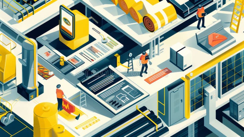 A View of a 3d Illustration Showing People Working in an Industrial ...