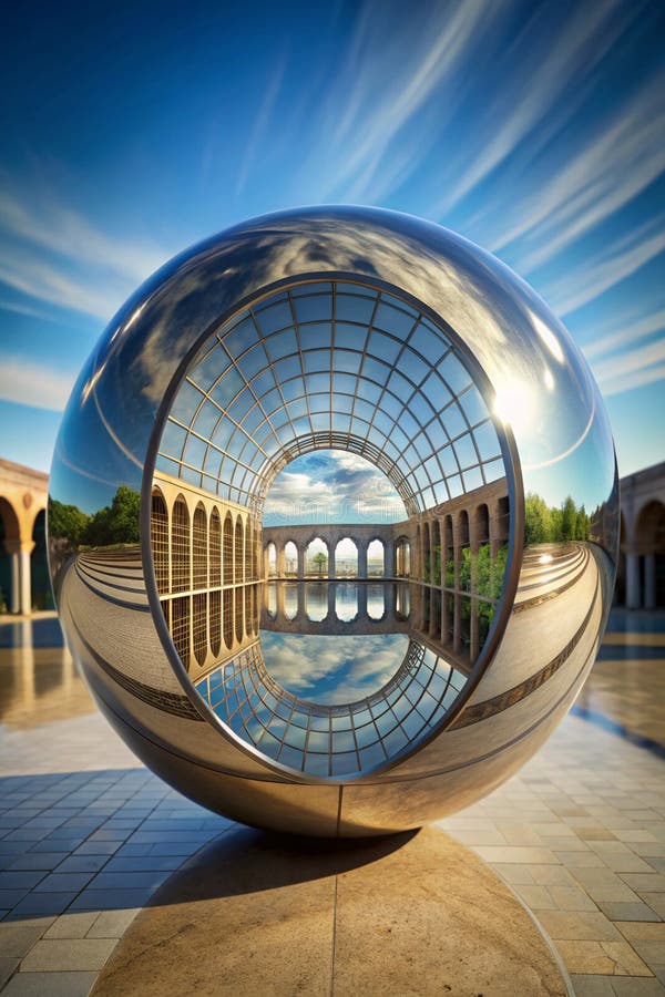View of 3D Modern Sphere with Arches Stock Illustration - Illustration ...